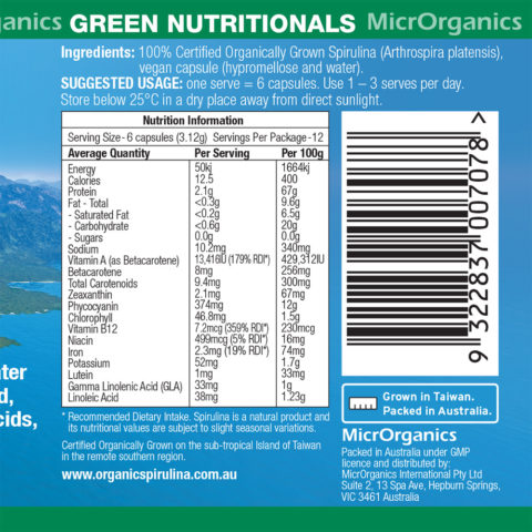 Green Nutritionals Mountain Organic Spirulina | Martin & Pleasance