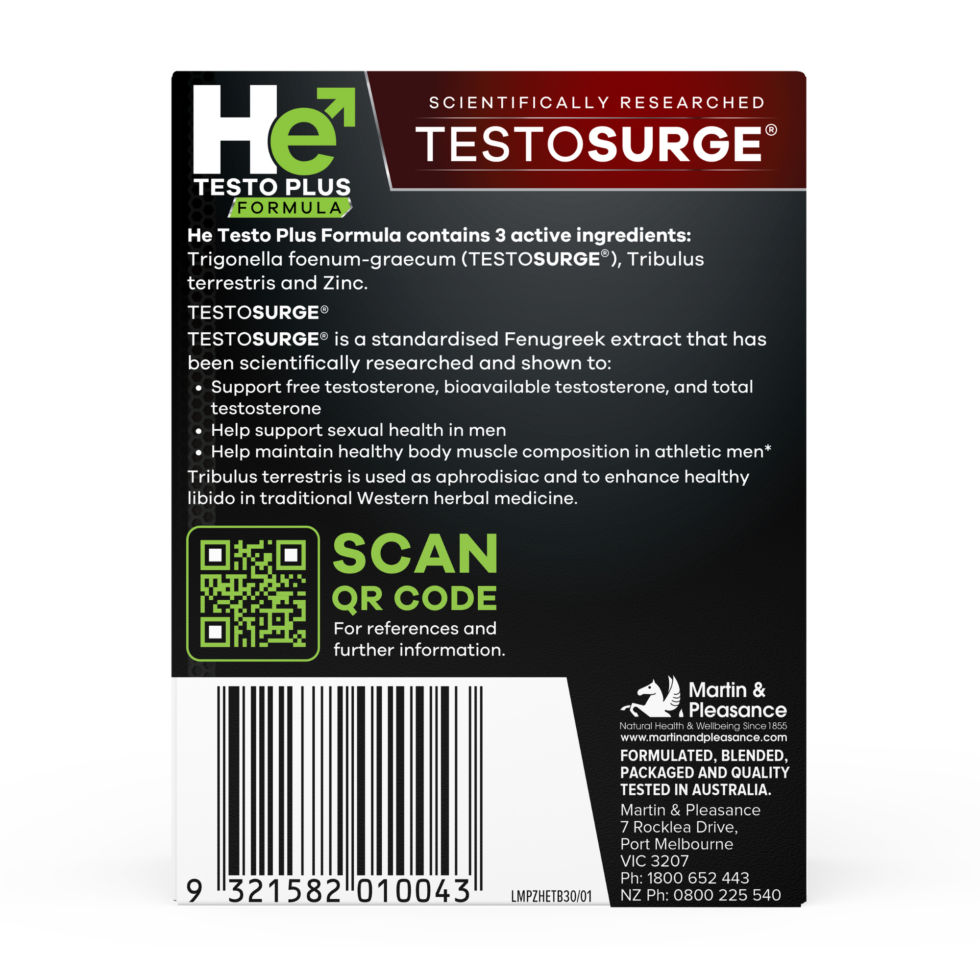 He Testo Plus Formula – 30 Tablets | Martin & Pleasance